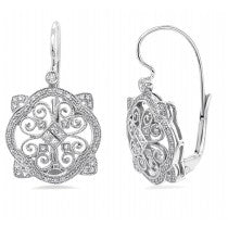 14k Scroll Design Diamond Dangle Earrings